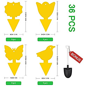 36 Pcs Sticky Traps for Fruit Fly, Whitefly, Fungus Gnat, Mosquito and Bug, Yellow Sticky Insect Catcher Traps for Indoor/Outdoor/Kitchen, Extremely Sticky Fly Trap, Non-Toxic, 4 Shapes