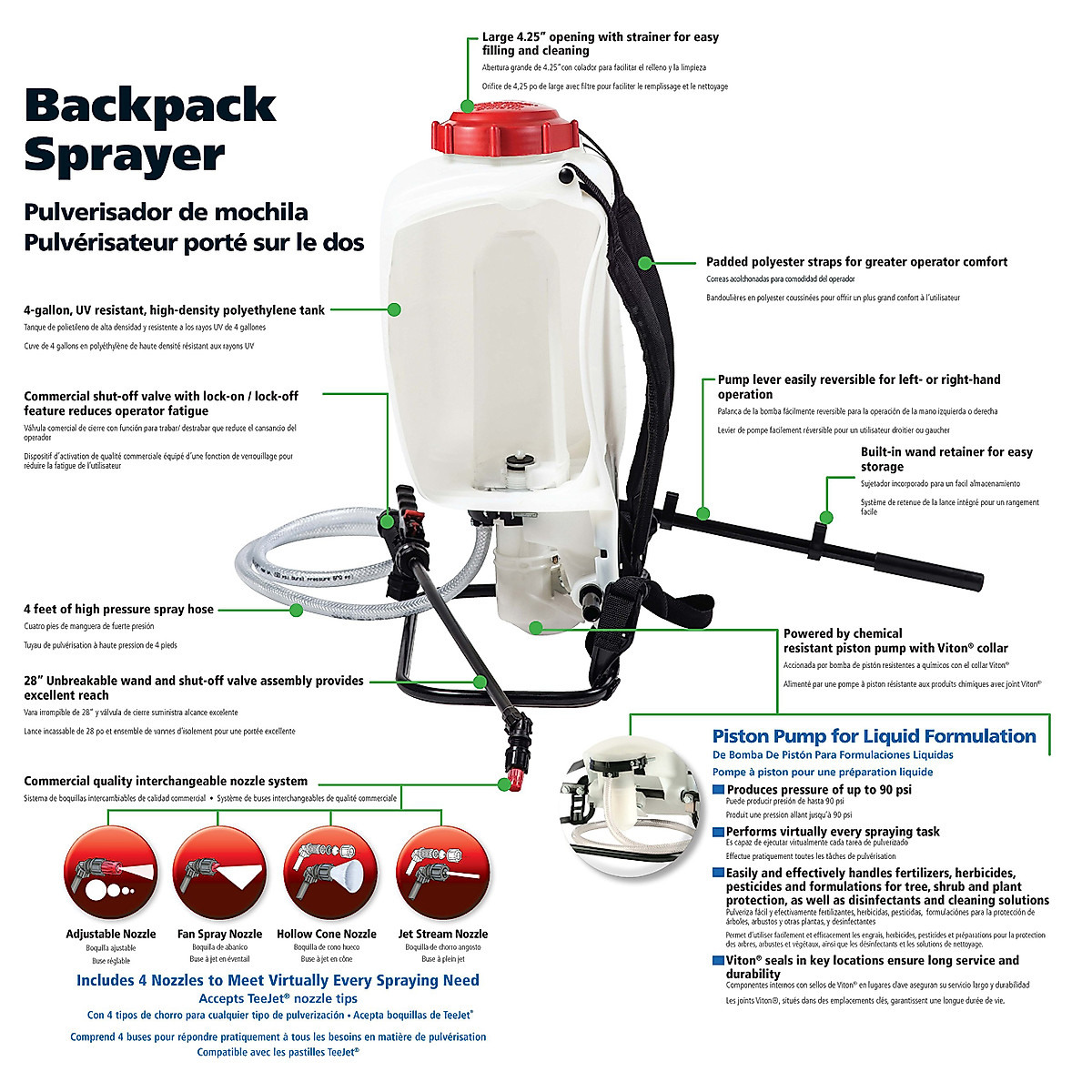 SOLO 425 4-Gallon Piston Backpack Sprayer, Wide Pressure Range up to 90 psi