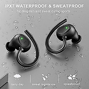 Wireless Earbud NEW Bluetooth 5.3 Headphones Sport Earphones 48H Playtime Ear Buds with ENC Mic LED Display, Stereo Noise Cancelling Earbud Over-Ear Buds Earhook IP7 Waterproof Headset for Running Gym