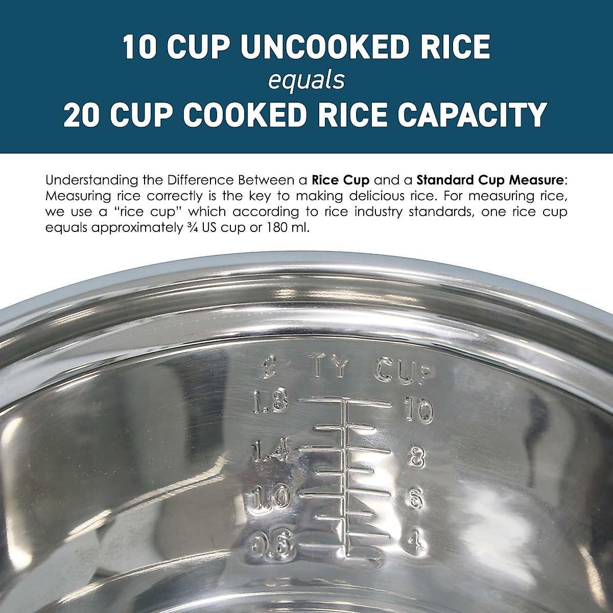 Elite Gourmet ERC-2020 Electric Rice Cooker with Stainless Steel Inner Pot Makes Soups, Stews, Grains, Cereals, Keep Warm Feature, 20 Cups Cooked (10 Cups Uncooked), White