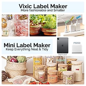 Vixic Handheld Label Maker Machine with Tape, 2024 Upgrade Version Bluetooth Portable Labeler with Multiple Modes for Editing Labels, for 6-12mm 1/4 '-1/2' Tapes, for Home School Office, White-Gray