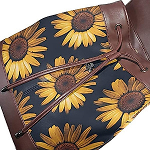 Zongin Retro Sunflower Women Backpack Purse Fashion PU Leather Shoulder Daypacks Casual School Rucksack Travel Business