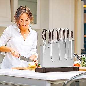 Fomidao Magnetic Knife Block,Large Stainless Steel Magnetic Knife Holder,Power Magnetic Knife Block Without Knives Double Sided Magnetic Knife Rack Stand for Kitchen Knife Storage