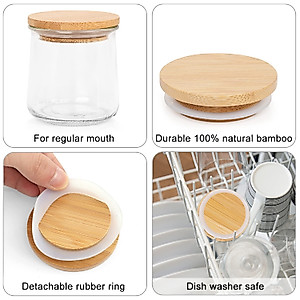 Oui Yogurt Jar Lids, Oui Yogurt Bamboo Jar Lids Set, Wooden Lids for Oui Yogurt Jars, Oui Yogurt Jars Lids with Silicone Sealing Rings, Cookie Glass Storage Lids, for 5 Oz Oui Yogurt Jars - 4 Pack