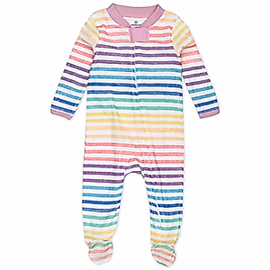 HonestBaby unisex baby Organic Cotton Footed & Play Pajamas and Toddler Sleepers, Rainbow Stripe, Newborn US