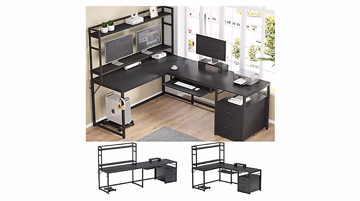 SEDETA L Shaped Desk with Hutch for Home Office