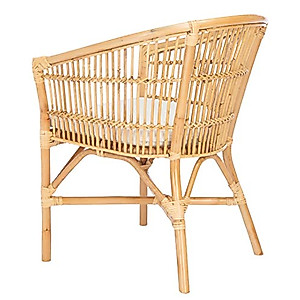 SAFAVIEH Home Collection Olivia Rattan Cushion Accent Chair, Natural/White