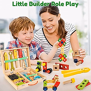 Bravmate Kids Tool Set, Pretend Play Toddler Wooden Tool Toys with Tool Box, Educational DIY STEM Toys for Boys and Girls Age 3, 4, 5 and Up (37 Pieces)