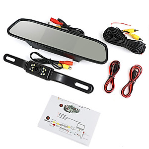 Peojek Backup Camera and Monitor Kit, 4.3" Car Vehicle Rearview Mirror Monitor for Car Reverse Camera Waterproof Car Rear View Camera with 9 LED Night Vision (4.3" Backup Camera)