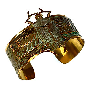 Elaine Coyne Patina Egyptian Motif Classic Scarab Wearable Art Cuff Bracelet