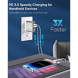 USB C Wall Charger Fast Charging - PowerlotZero 68W 2 Port GaN PD Power Adapter Plug 60W & 18W Dual USBC Foldable Laptop Charger Compatible with MacBook Pro Dell iPhone 14 13 Pro Max Plus iPad Pro