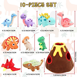 Threan Dinosaur Volcano House with 9 Plush Dinosaurs Stuffed Animals, Dinosaur Plush Gifts Toys for Kids Boys Girls