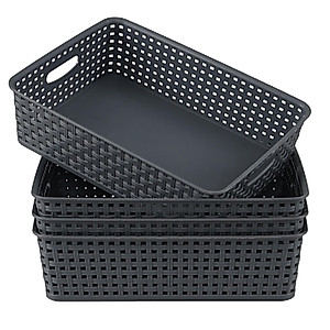 Wakikini Plastic Woven Storage Baskets, A4 Plastic Paper Storage Trays, 4 Packs