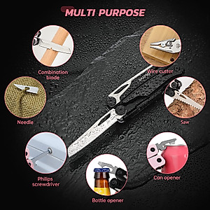 SIUPRO Pocket Multitool Knife, Folding Tactical Plier with Clip, Survival Utility Multi Tool, Gifts for Women Men Kids, All Self Locking, Cute Pink SD-9