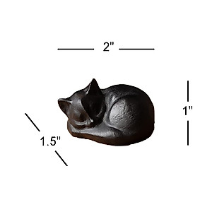 OwMell Tiny Sleeping Cat Statue Hand-Carved Healing Stone Gemstone Little Kitten Statue Figurine 2" - Black Obsidian