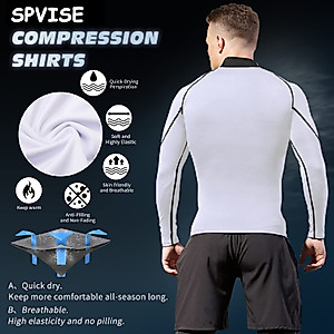 SPVISE White Compression Shirt Men Long Sleeve Workout Gym Top Rash Guard Athletic Undershirt Gear T Shirt for Sport Cool Dry