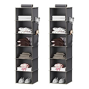 YOUDENOVA Hanging Closet Organizer, 6-Shelf Closet Hanging Storage Shelves, 2 Packs, Grey