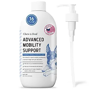 Chew + Heal Labs Liquid Glucosamine for Dogs Hip and Joint Supplement - 16 oz Bacon Flavored Advanced Mobility Support - Made with Glucosamine, Chondroitin, MSM, Turmeric, and Green Lipped Mussel
