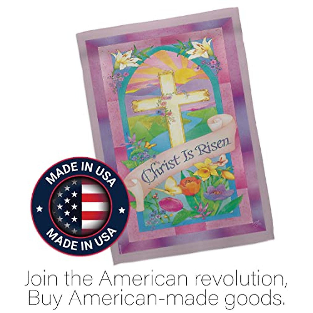 Breeze Decor Christ is Risen Garden Spring Easter Egg Bunny Chicks Cross Religious Christian Rejoice Tulip Decorative Gift House Banner Double Sided, Thick Fabric, Small Flag Only