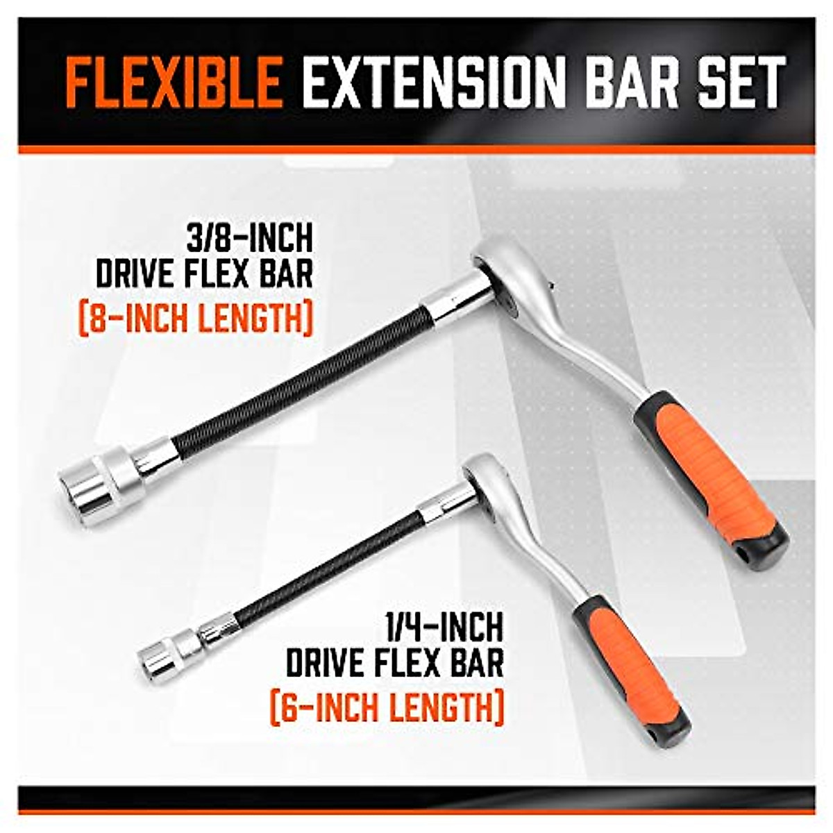 SEDY Flexible Extension Bar Set, 2-Piece Drive Socket Flex Bar 1/4" x 6" & 3/8" x 8"
