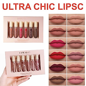 BKPPLZP 6PCS Matte Liquid Lipstick Sets,Nude Lip Stain,Lasting Waterproof Matte Lipstick Set,Non-Stick Cup,Fade-Free Lip Gloss Set ,Ladides Long wear Lip Makeup Lipstick Set（SetB