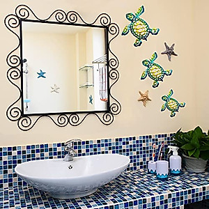 Daogtc Metal Sea Turtle Wall Art Decor,Set of 3 Beach Ocean Nautical Theme Hanging Decorations, Metal Art Decor for Patio Fence Living Room Pool Bathroom Garden