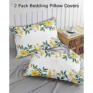 Edwiinsa Summer Tropical Plants Pillow Covers Standard Size Set of 2 20x26 Bed Pillow, Yellow Spring Floral Plush Soft Comfort for Hair/Skin Cooling Pillowcases with Envelop Closure