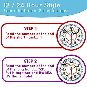 ertt Teaching Wall Clock - Learn The Time Wall Clock - Kids Analog Clock for Classroom, Playroom, Bedroom, Educational Room Decor - School Clock for Kids with Rainbow Face (29cm)