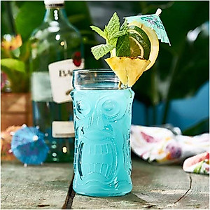 AMZ Empire Screaming Tiki Glasses 16 oz Cooler Glass, 4 Pieces, Modern Bar Party Set With Picks