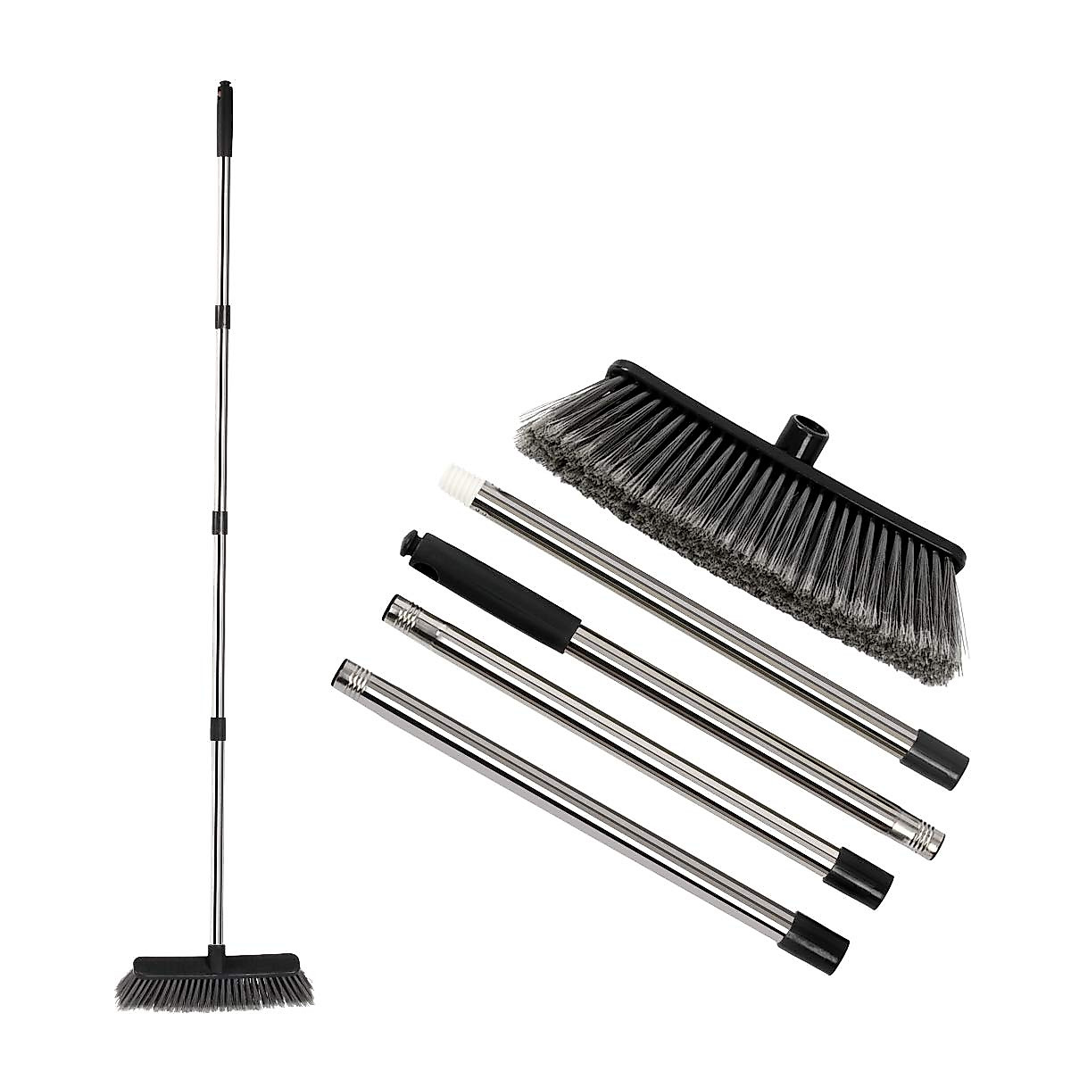 YCUTE Push Broom Brush, Multi-Surface Soft Sweeping Broom with 54” Adjustable Stainless Steel Long Handle for Bathroom, Kitchen, Store, Office, Patio, Garage, Deck, Concrete, Wood, Stone, Tile Floor