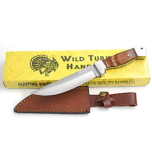 Wild Turkey Handmade Collection Heavy Duty Wood Handle Hunting Knife | Stainless Steel Blade | Genuine Leather Sheath Included