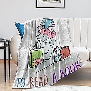 It's A Good Day to Read A Book Elephant and Piggie Blanket Soft Flannel Throw Blanket Gifts for Boys Girls Adults Comfy Cozy Couch Travel Blankets for Living Room, 40X50 Inches