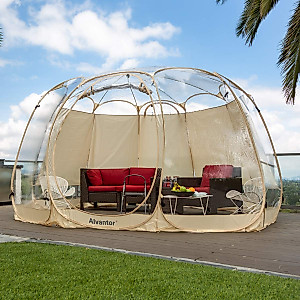 Alvantor Pop Up Bubble Tent - 15’ x 15’ Instant Igloo Tent - 12-15 Person Screen House for Patios - Large Oversize Weather Proof Pod - Cold Protection Camping Tent - Beige