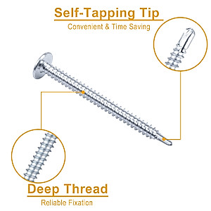 KURUI Self Tapping Screws for Metal Assortment Kit, 350PCs #8 Galvanized Phillips Sheet Metal Screws, Carbon Steel Truss Head Self Drilling Screws for Metal in 5 Sizes (1/2, 3/4, 1-1/4, 1in, 2in)