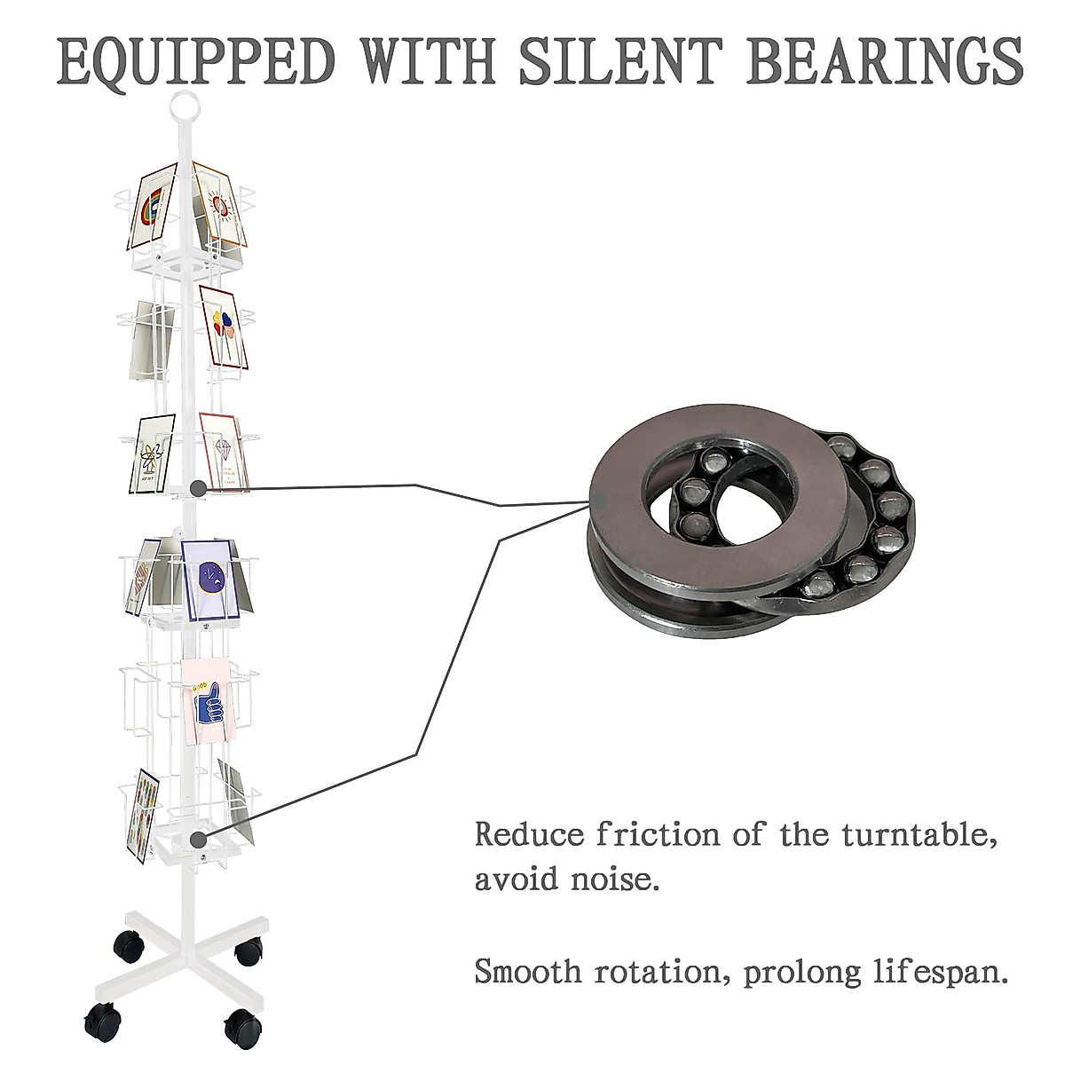 Tongmo Greeting Card Rack: Enhance Your Display with a 24-Pocket Rotating Countertop Solution for Postcards, Brochures, and Greeting Cards (White, 65”H - 24 Pockets)