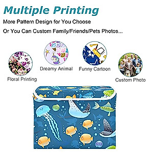 CaTaKu Blue Sea Fish Storage Bins with Lids and Handles, Fabric Large Storage Container Cube Basket with Lid Decorative Storage Boxes for Organizing Clothes