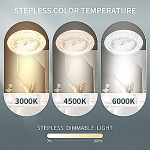 YITAHOME Bladeless Ceiling Fan with Light, 20 Inch Modern Enclosed Chandelier Fan with Dimmable Light, 6 Speeds, DC Motor, Night Light, Wind Cycle, Low Profile Ceiling Fan for Small Space - White