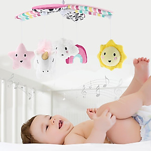 The Peanutshell Crib Mobile for Girls, Unicorn, Stars, Rainbow, Montessori Inspired