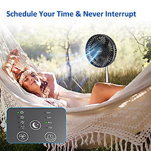MORECORE Foldable Oscillating Standing Fan, 10000mAh Battery Operated Outdoor Fan, 8" USB Input & Output, Quiet Pedestal Fan for Camping Travel Room-Black
