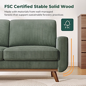 Vesgantti 68" Loveseat Sofa Green, Comfy Corduroy Couch with Spring Cushion, Sofa Couch with Solid Wood, Modern Couch with Deep Seat, Sofa for Bedroom, Loveseat for Living Room, Green Office Couch