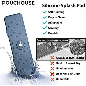 Pouchouse Sink Splash Guard 3 Pack-Faucet Mat for Kitchen-Kitchen Gadgets-Drying Mat For Kitchen Protectors-Sponge Holder-Under sink Mats For Kitchen Waterproof(Black Grey).