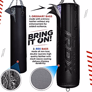 RDX Heavy 5FT Punching Bag for Pro Training, 55lbs Pre Filled with 110lbs Max Filling Capacity, 3PC Boxing Bag Set with Gloves Hanging Steel Chain, Kickboxing MMA Muay Thai BJJ Karate Home Gym Fitness