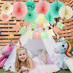 Mint Peach Birthday Party Decorations Mint Green Cream Pink Paper Fans Happy Birthday Banner Circle Dot Garland Baby Shower Bridal Shower Women Grils Mint Birthday Party Decorations