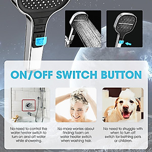YASINU Handheld Shower Head with Extra Long Hose, 8 Setting Square Detachable Hand Held Spray with Upgrade Button & On Off Switch, 79" Hose - Chrome