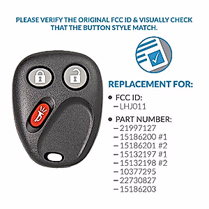 Keyless2Go Replacement for Keyless Entry Car Key Vehicles That Use 3 Button LHJ011-2 Pack