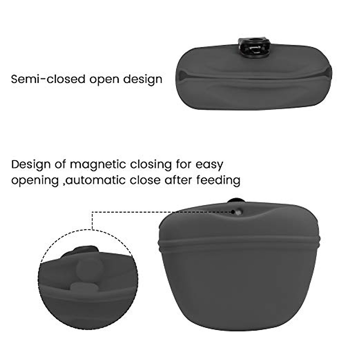 AUDWUD- Silicone Dog Treat Pouch - Clip on Portable Training Container – Convenient Magnetic Buckle Closing and Waist Clip - BPA Free