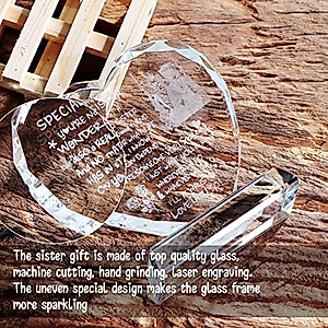 Gifts for Sister from Sister on Her Birthday, Heart-Shaped Glass Plaque Keepsake with I Love You Sister Sayings