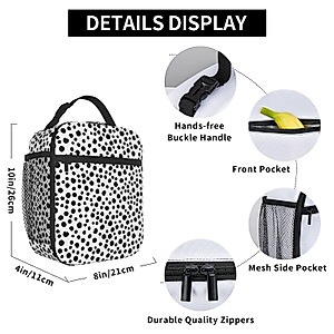 MDMEI Black Polka Dots Lunch Bag for Kids Teen Boys Girls Insulated Durable Reusable Cooler Square Lunch Box Bag for School Work Outdoor
