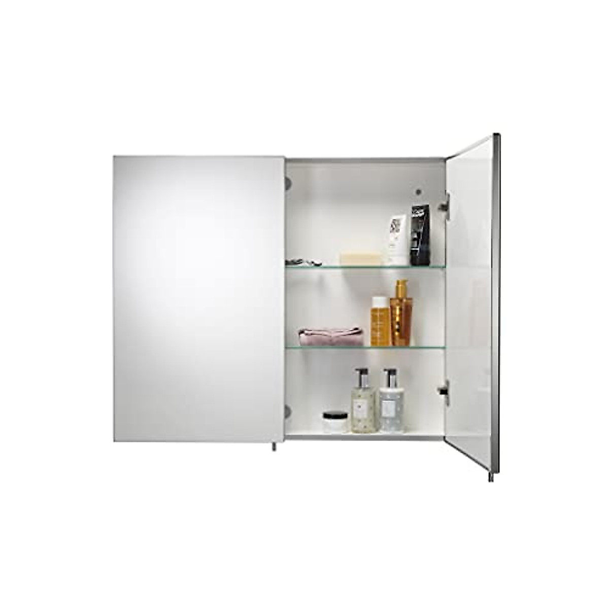 Croydex Finchley Double Door, Surface Mount Flexi-Fix Easy Installation System Medicine Cabinet, 31.5 in (W) x 26 in (H) Stainless Steel