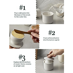 DOWAN French Butter Crock for Countertop, Ceramic Butter Dish with Waterline, Porcelain Butter Container for Spreadable Soft Butter, French Butter Dish with Lid